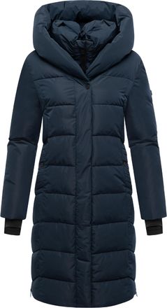 Navahoo Damen Langer Wintermantel warmer Steppmantel mit abnehmbarem Kragen-Einsatz Laubzauber 14 Navy Gr. 4XL