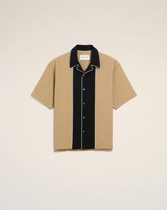 Ami Chemise boxy bicolore beige en twill de viscose manches courtes Beige Mastic - 36 - Homme