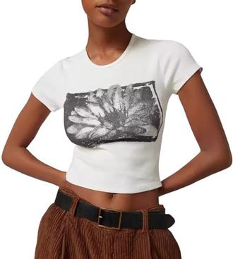 Generic Haut court amincissant tendance pour femme - Col rond - Coupe ample - Coupe ample - Demi-chemises d&eacute;t&eacute; &agrave; manches courtes - T-shirt flatteur - T-shirt 