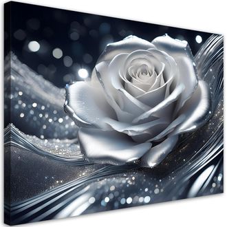 Feeby Leinwand Bilder - Rosenblüte Silber - Canvas 120x80 cm - Deko Wohnzimmer - Wandbilder Schlafzimmer - Deko Aesthetic - Wand Deko - Leinwand Groß - Deko