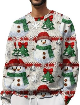 Generic Pull à col rond pour homme - Style décontracté - Imprimé de Noël en 3D - Col rond - Manches longues - Pull dhiver - Coupe ajustée, Mr2, XXL