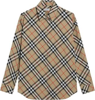 Burberry Femme, Blouses et Chemises, Beige, Taille: 36 FR Check Cotton Shirt