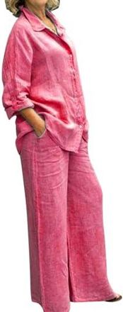 Generic Tenues dété 2026 2 pièces pour femmes, haut à manches longues, pantalon à jambes larges, combinaisons, ensembles de plage assortis, rose, 5XL