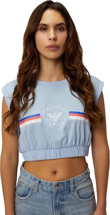 Emporio Armani Damen Crop Top mit Logoband, Blau, Gr&ouml;&szlig;e XS, hellblau, 32
