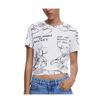 Desigual Femme, Tops, Blanc, Taille: 36 FR T-shirt Femme en Coton Blanc Mickey Mouse