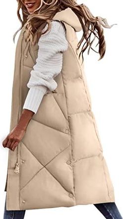 Generic Vestes dhiver sans manches pour femmes, veste longue &agrave; capuche chaude avec poches, veste dext&eacute;rieur matelass&eacute;e 2026, blanc, XXL