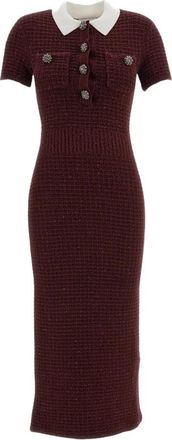 Self Portrait Robe mi-longue en maille textur&eacute;e - Femme - Robes - Rouge - Taille: 42 FR