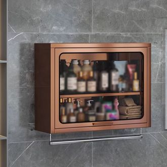 Generic Badezimmerschrank mit Klappt&uuml;r aus Sicherheitsglas Wandschrank Edelstahl Verstellbare Einlegeb&ouml;den Abgerundete Ecken Toilettenschrank Waschk&uuml;che f&uuml;r G
