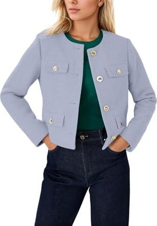 Generic Vestes pour femmes 2026 unies col rond avec bordure boutonn&eacute;e courte - Veste polyvalente pour le week-end, BU3., XS