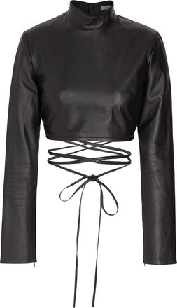 8 by YOOX LEATHER MOCK-NECK CROP TOP