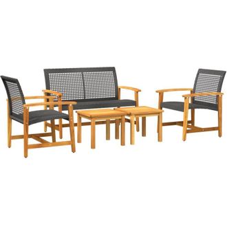 vidaXL Vidaxl - Salon de jardin 5 pcs - R&eacute;sine tress&eacute;e noire et bois dacacia - 2 tables 43x43cm et 2 chaises 63x64cm - R&eacute;sistant aux intemp&eacute;ries