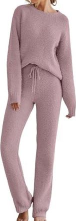 Generic Pijamas Femme Coton Pyjama Femmes Polaire Femme Chaude Avec Pull Manches Longues Et Pantalon De Pyjamas 2 Pièces Automne Hiver Chaud Pour Femme Sleepw