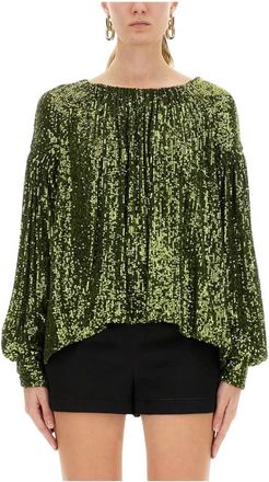 Paco Rabanne Femme, Blouses et Chemises, Vert, Taille: 38 FR Haut &agrave; Sequins Drap&eacute;