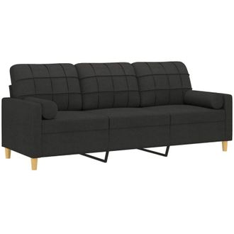 vidaXL vidaXL 3-Sitzer-Sofa mit Zierkissen Schwarz 180 cm Stoff
