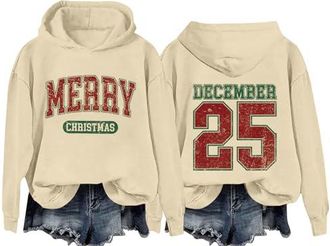 Generic Sweat à capuche de Noël à manches longues pour femme, chandail surdimensionné imprimé pour femme, chandail ample et décontracté pour entraînement, fêt