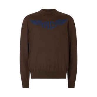 Roberto Cavalli Wollpullover mit gefl&uuml;geltem Logo - - Knitwear - Herren - Braun - XL