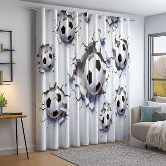 Generic Vorh&auml;nge Blickdichte mit &Ouml;sen Gardinen 2er Set Grau Verdunkelungsvorhang Cartoon Fu&szlig;ball Thermovorhang &Ouml;senvorhang Schiebevorh&auml;nge f&uuml;r Schlafzimmer Wo