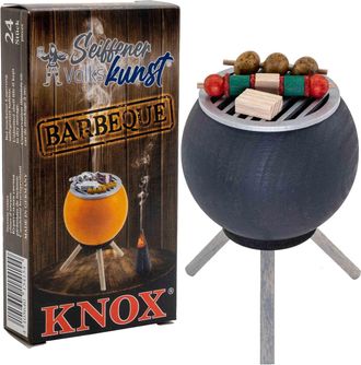 Seiffener Volkskunst | Räucherofen Grillofen | Räucherfigur 10 cm | Grill + Räucherkerzen BBQ | Räuchergrill Veggie | anthrazit + Knox