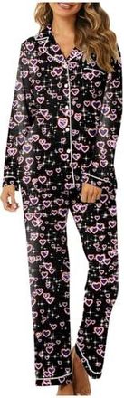 Generic Pyjama Femme Imprim&eacute; Coeur Deux Pi&egrave;ces Manches Longues, Saint-Valentin Soir&eacute;e Tenue de Maison Soyeux Doux Confortable Loose Respirant D&eacute;tente