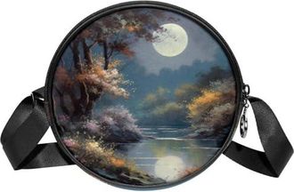 Generic Petit sac &agrave; bandouli&egrave;re Circle Beauty pour femme, petit sac &agrave; bandouli&egrave;re avec fermeture &eacute;clair, bretelles r&eacute;glables, sac &agrave; main rond d&eacute;contract&eacute; pour