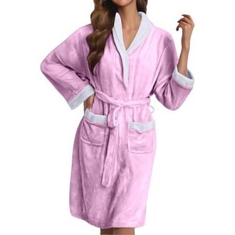 Generic Peignoir en flanelle douce &agrave; manches longues avec ceinture et poches - V&ecirc;tement de d&eacute;tente en polaire confortable pour les nuits dhiver &agrave; la maison, r