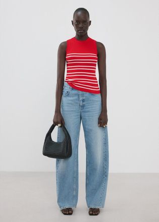 Mango Top maille &agrave; rayures rouge - Femme - S - MANGO