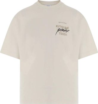 Maison Kitsun&eacute; T-shirt en coton avec logo - Homme - Tops - Beige - Taille: S