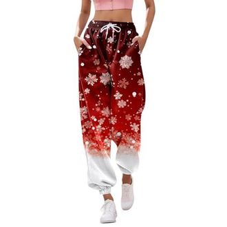 Generic Pantalon de jogging taille haute imprimé de Noël pour femme avec poches, coupe ample, cordon de serrage élastique, pour gym, course à pied, entraîneme