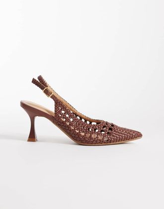 Glamorous Geflochtene Absatzschuhe in Schokobraun mit Fersenriemen-Brown