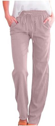 Generic Pantalon en coton et lin pour femme - Jambe large - Pantalon de plage d&eacute;t&eacute; confortable - Pantalon de yoga Palazzo - XIYU26068, rose, XXL