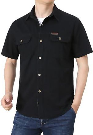 Generic T-shirt à poche pour homme - Chemise cargo tactique militaire boutonnée à manches courtes - Pour la pêche en plein air, le camping, Z01-Chemises noire