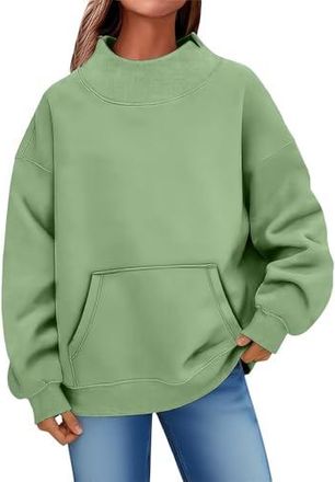 Generic Sweat-shirt pour femme sans capuche gris clair - Laine douce et chaude à col rond - Sweatshirts chauds épais et thermiques - Pull à capuche moelleux e