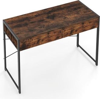 Giantex Bureau avec 2 Tiroirs, Table dOrdinateur avec Cadre en M&eacute;tal, Traverses Renforc&eacute;es et Supports en X, 2 Kits Anti-Bascule, Bureau Industriel pour Chamb