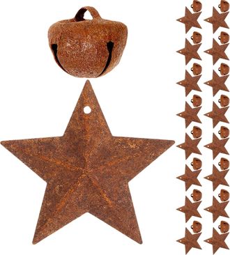 BESTONZON Veemoon 48st&uuml;cke Rostige Metallglocken in Sternform Vintage-h&auml;ngeglocken als Dekoration f&uuml;r Weihnachtsbaum und Heim Rostige Glocken als T&uuml;rklingel-anh
