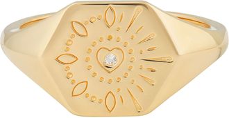 Cai Ring 925 Silber vergoldet Siegelring Hexagon Tattoo