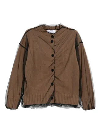 Msgm cardigan crop &agrave; superposition en tulle - Marron