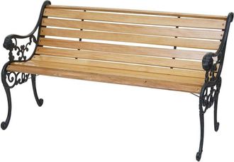 Mendler Mendler - Banc de jardin HWC-F98, banc du parc, banquette en bois, fonte, 2 places, 125cm, 20kg - marron clair