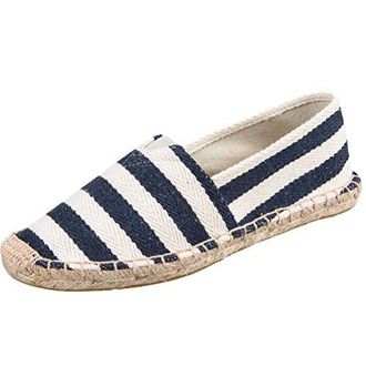 Minetom Espadrilles Mixte Unisexe Vintage Plat Slip-on Chaussures DÉté Homme Femme Mode Confort Antidérapant Rayé Lin Toile Cousue Loafers Bleu EU 38