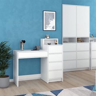 Vicco Coiffeuse Naara, Blanc, 110.5 cm avec 5 tiroirs
