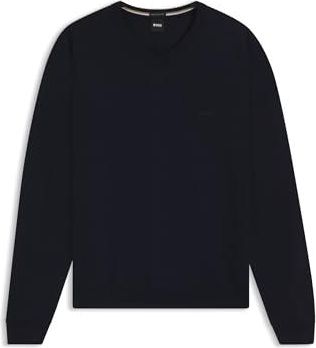 BOSS Hommes Baram-L Pull à col V en Laine Vierge avec Logo brodé