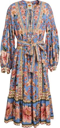 Farm Rio SUPERBLOOM TAPESTRY BLUE MIDI DRESS