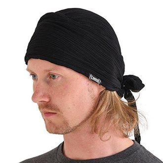 Charm by Casualbox Turban Cheveux Bandana à Fronces, Chapeau Homme et Foulard Pirate Femme, Accessoire Costume, Écharpe Toutes Saisons Boho Chic Noir