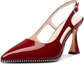 Castamere Femmes Slingback Bloc Chunky Haut High Talon Heel Ferm&eacute; Pointu Bout Escarpins Dress Mariage Party Chaussures 9 CM Heels Rouge Bourgogne 37 EU