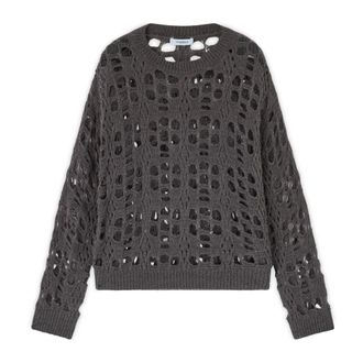 Motivi Pullover aus Wollmischung mit Lochmuster - - Knitwear - Damen - Grau - S