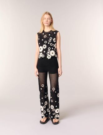 Maje Pantalon En Crochet Floral - Bicolore - Taille 34 - Maje