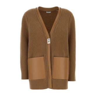 Ferragamo Longline Cardigan mit Lederbesatz - - Knitwear - Damen - Braun - XS