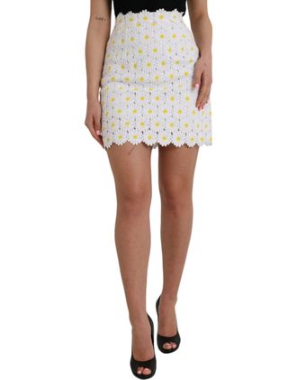 Dolce & Gabbana Womens White Floral A-Line Mini Skirt Cotton Polyester Nylon