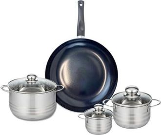 Fackelmann ELO 9720450 Batterie de cuisine 4 pi&egrave;ces, Ensemble de 1 Po&ecirc;le de cuisson 32 cm et 3 faitouts 12, 16 et 20 cm Elo Prima Brillant, inox, induction, Noir