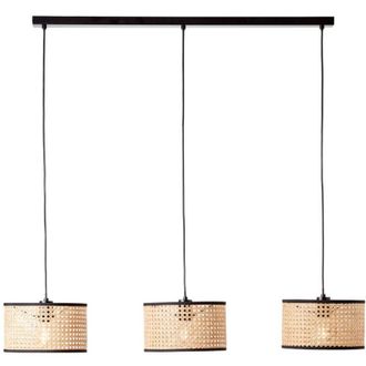 Brilliant Lampe, suspension Wiley 3-flammes noir / couleur bois, 3x A60, E27, 60W, c&acirc;ble peut &ecirc;tre raccourci / r&eacute;glable en hauteur - Brilliant