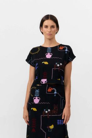 Suite13lab Damen vegan Top Hebron Print Holiday Schwarz